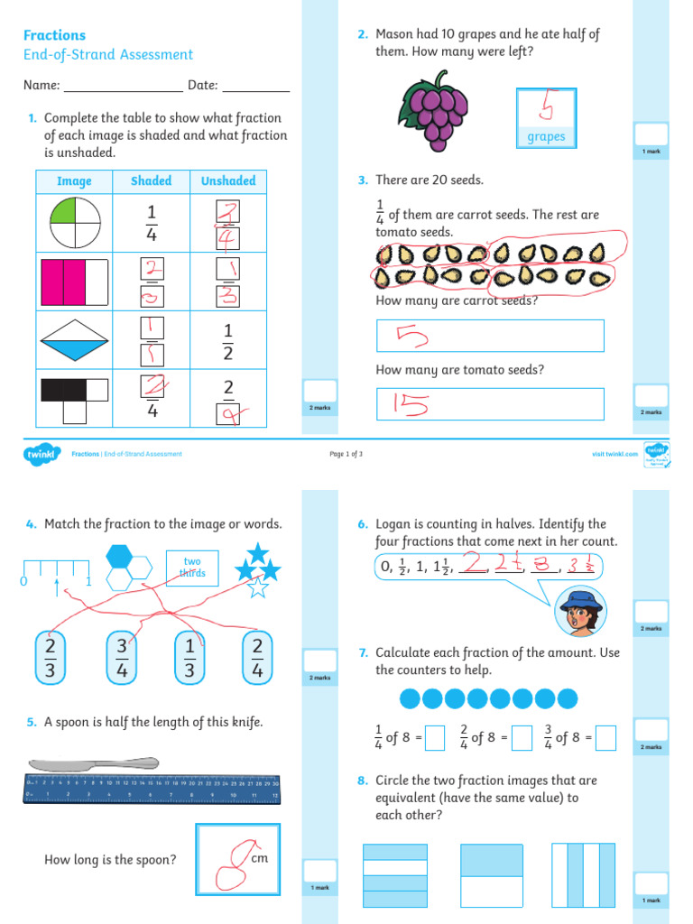 Year 2 Fractions Assessment Worksheet | PDF | Mathematics