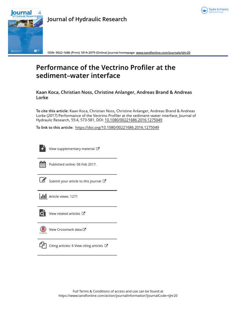 Performance of The Vectrino Profiler at The Sediment Water Interface | PDF