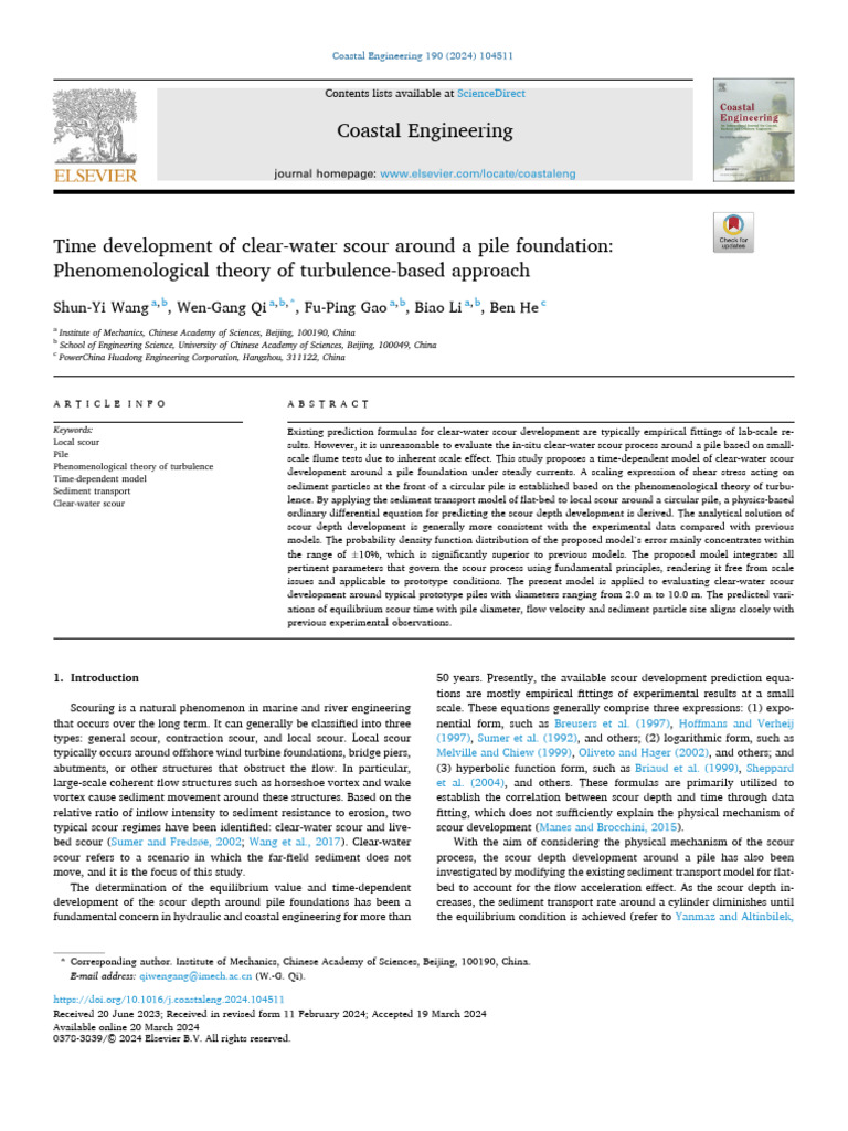 Clear-Water Scour Model for Pile Foundations | PDF | Turbulence ...