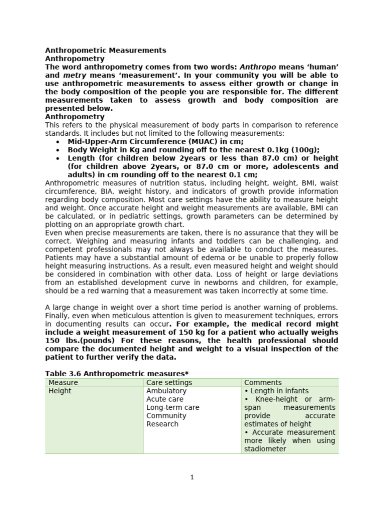 Anthropometric Measurements | PDF | Body Mass Index | Nutrition