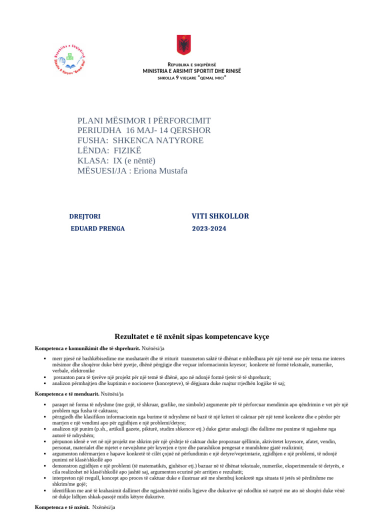 Plan Perforcues Fizike 9 | PDF