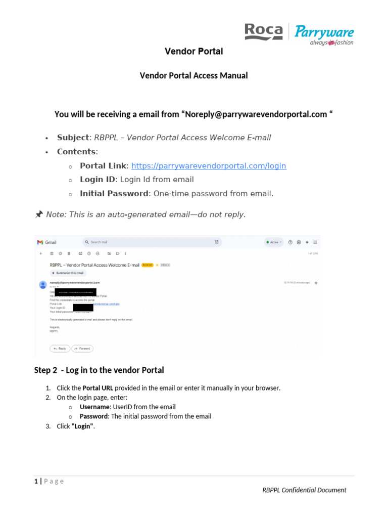RBPPL Vendor Portal - User Manual | PDF | Password | Login