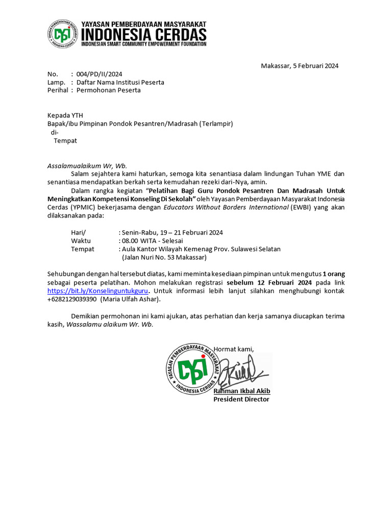 Surat Permohonan Peserta Pelatihan | PDF