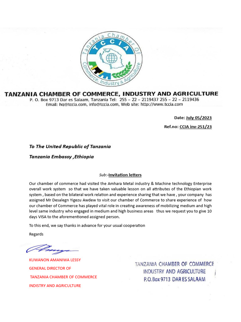 Desalegn Tanzania Letters | PDF