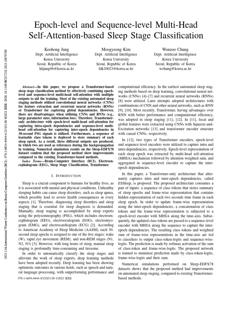Epoch-Level and Sequence-Level Multi-Head Self-Attention-based Sleep Stage Classification | PDF ...