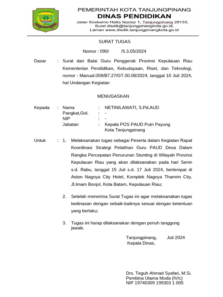 SPT Peserta Dalam Kegiatan Rapat Koordinasi Strategi Pelatihan Guru PAUD Desa Dalam Rangka ...
