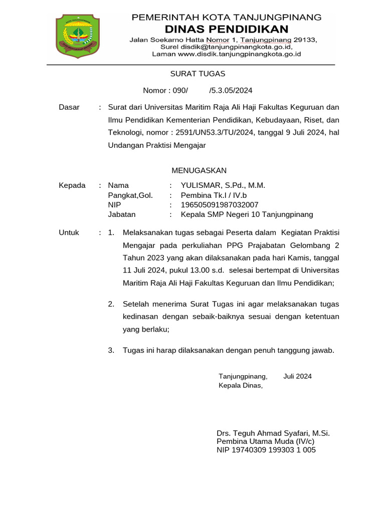 SPT Kegiatan Praktisi Mengajar Pada Perkuliahan PPG Prajabatan Gelombang 2 Tahun 2023 | PDF