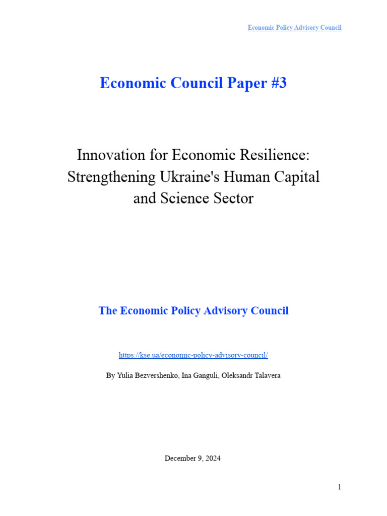 Economic Council Paper #3 Innovation For Economic Resilience | PDF ...
