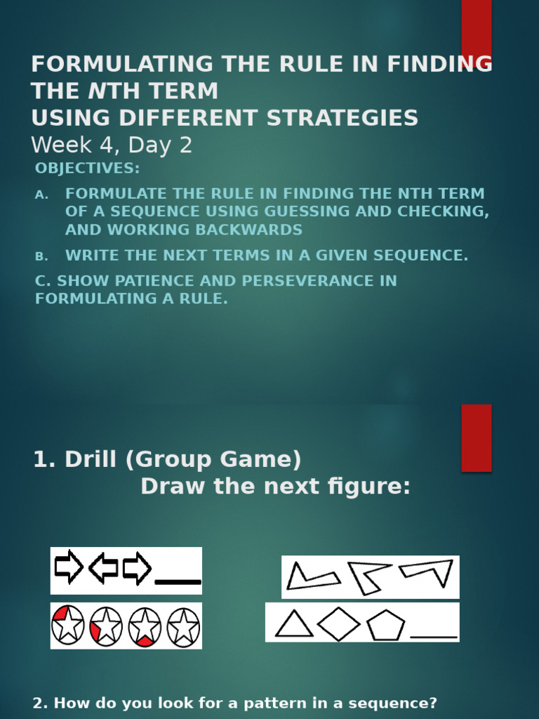 Formulating the rule in finding the nth term (DAY2) | PDF | Mathematics