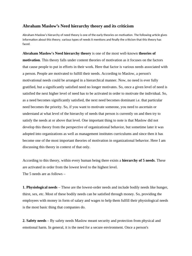 Abraham Maslow's Theory With Criticisim | PDF | Self Actualization ...