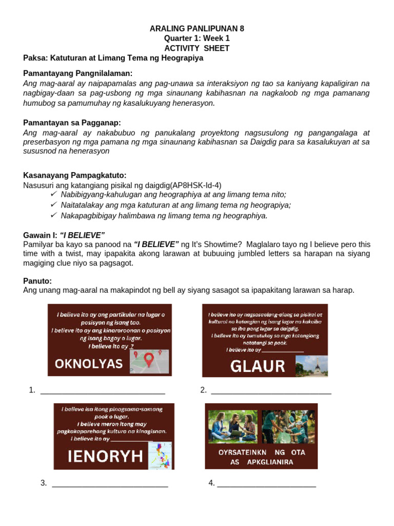 Demo Activity Sheet | PDF