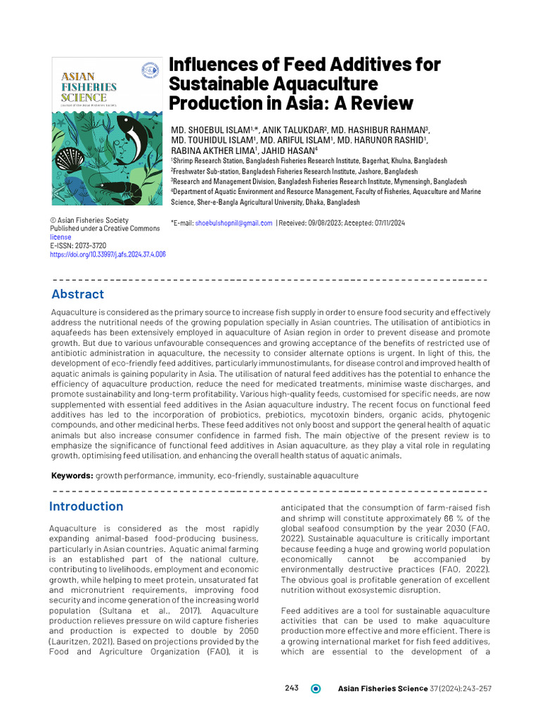 Influences of Feed Additives For Sustainable Aquaculture Production in ...