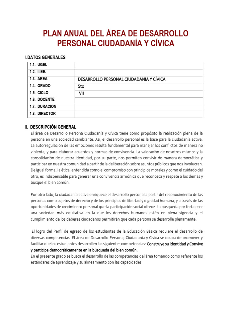 Programación Anual 5 Grado - DPCC | PDF | Aprendizaje | La sexualidad humana