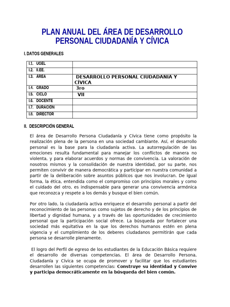 Programación Anual 3° Grado - DPCC | PDF | Aprendizaje | Moralidad