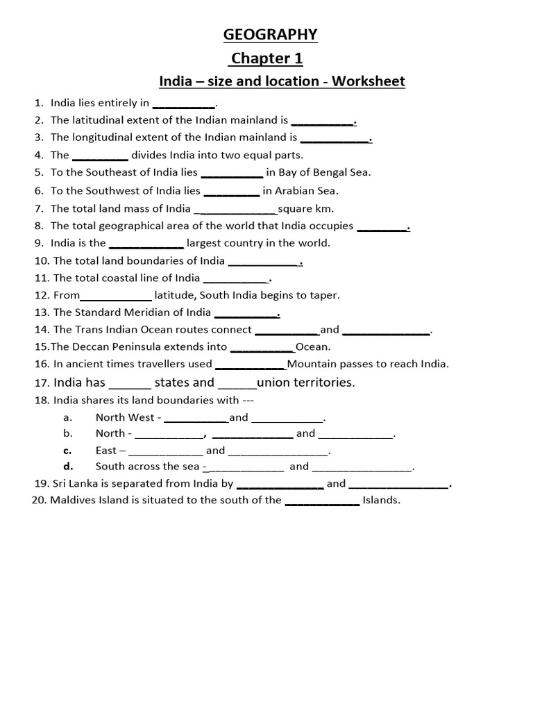 India-Size and Location Worksheet | PDF