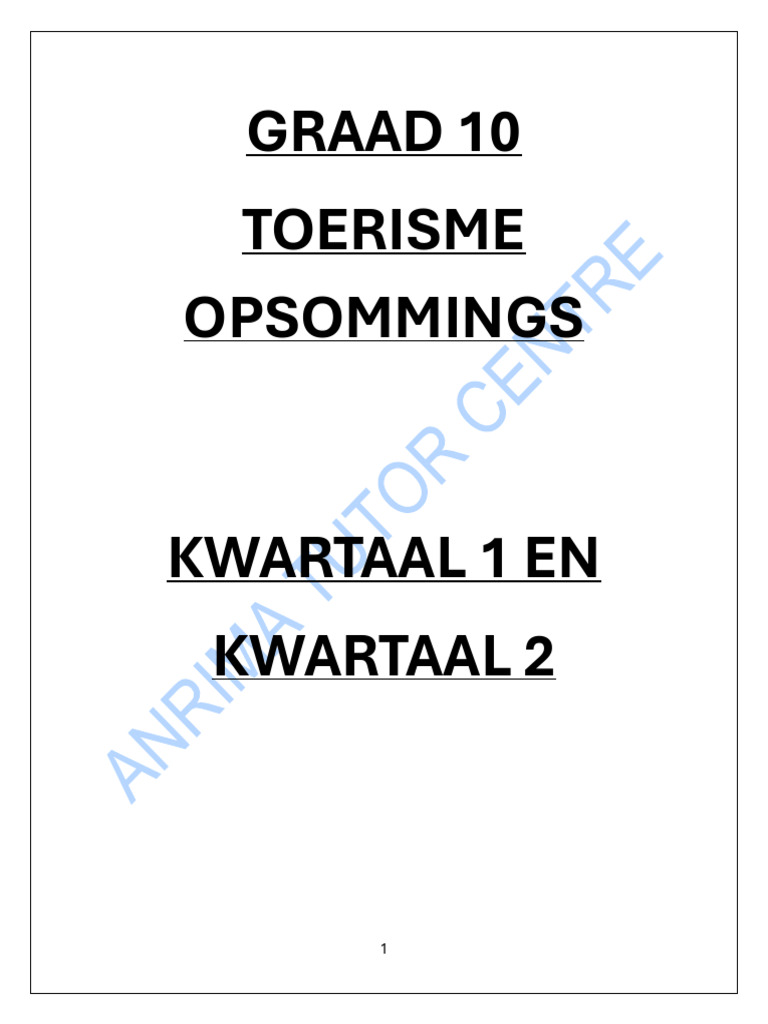 GR 10 Toerisme Opsommings. | PDF