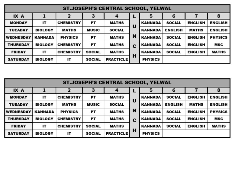 Class 9TH Time Table | PDF