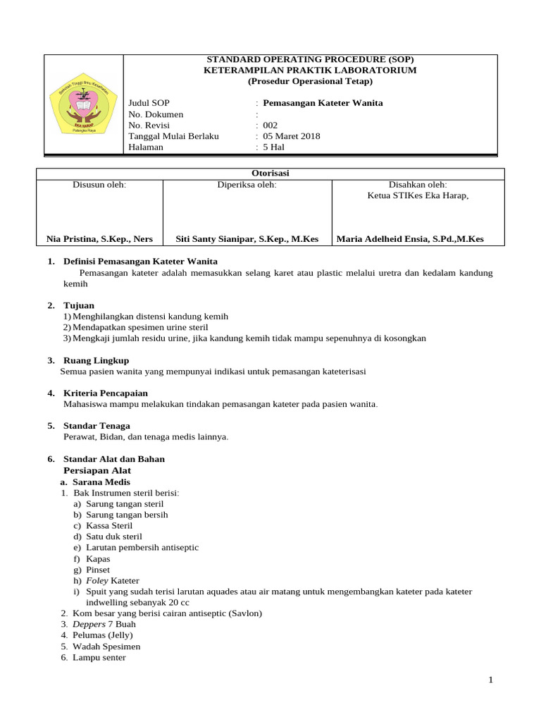 SOP Pemasangan Kateter Wanita | PDF
