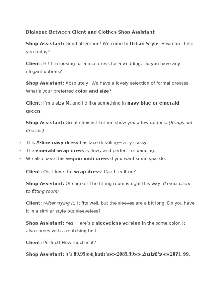 Wedding Dress Shopping Dialogue | PDF