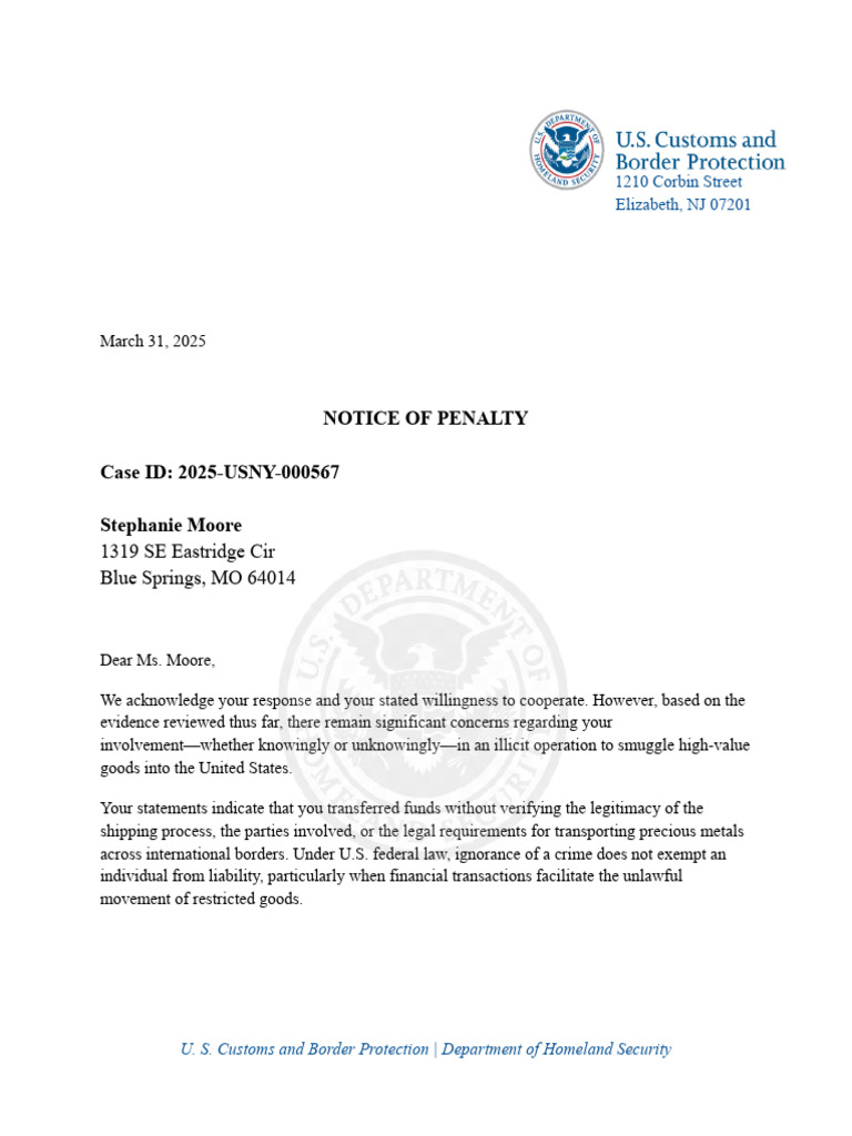CBP Notice of Penalty 1 | PDF | U.S. Customs And Border Protection ...