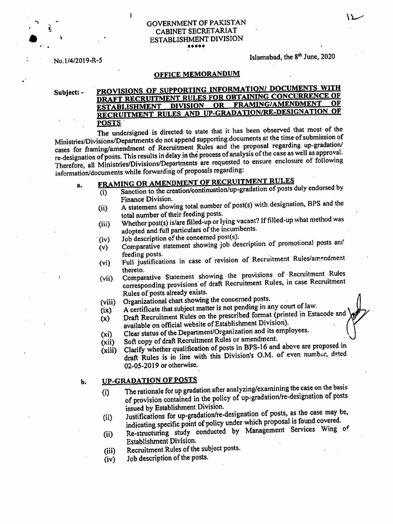 PROVISIONS OF SUPPORTING INFORMATION DOCUMENTS WITH DRAFT RECRUITMENT ...