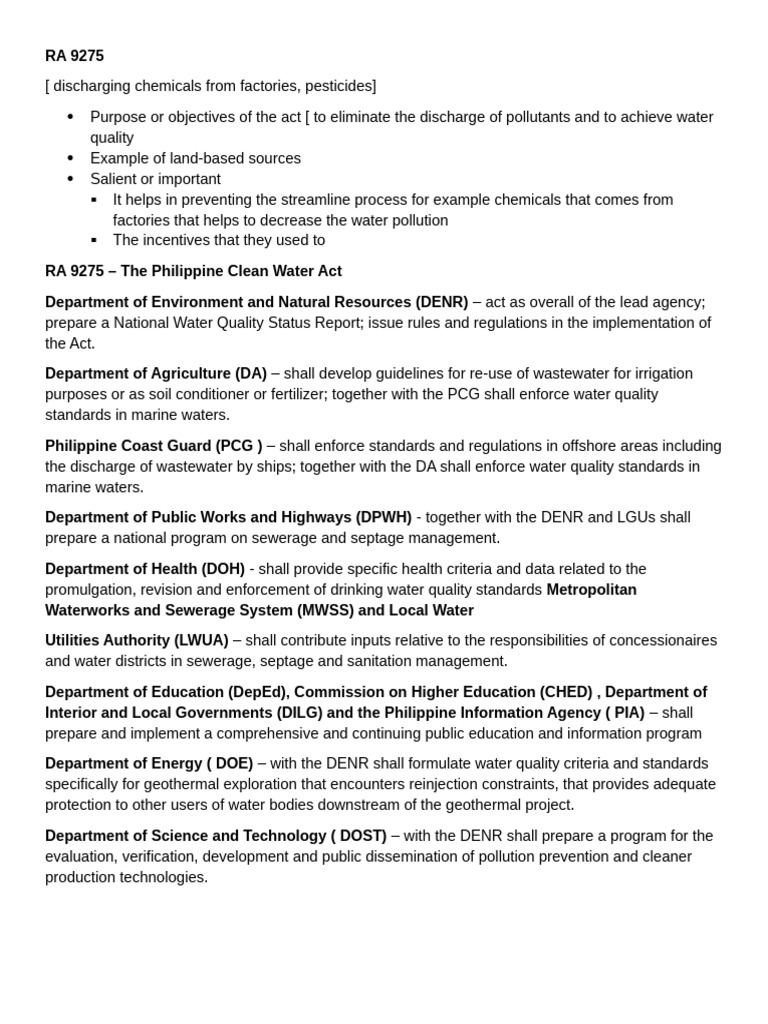 Philippine Clean Water Act Overview | PDF | Clean Water Act | Sewage