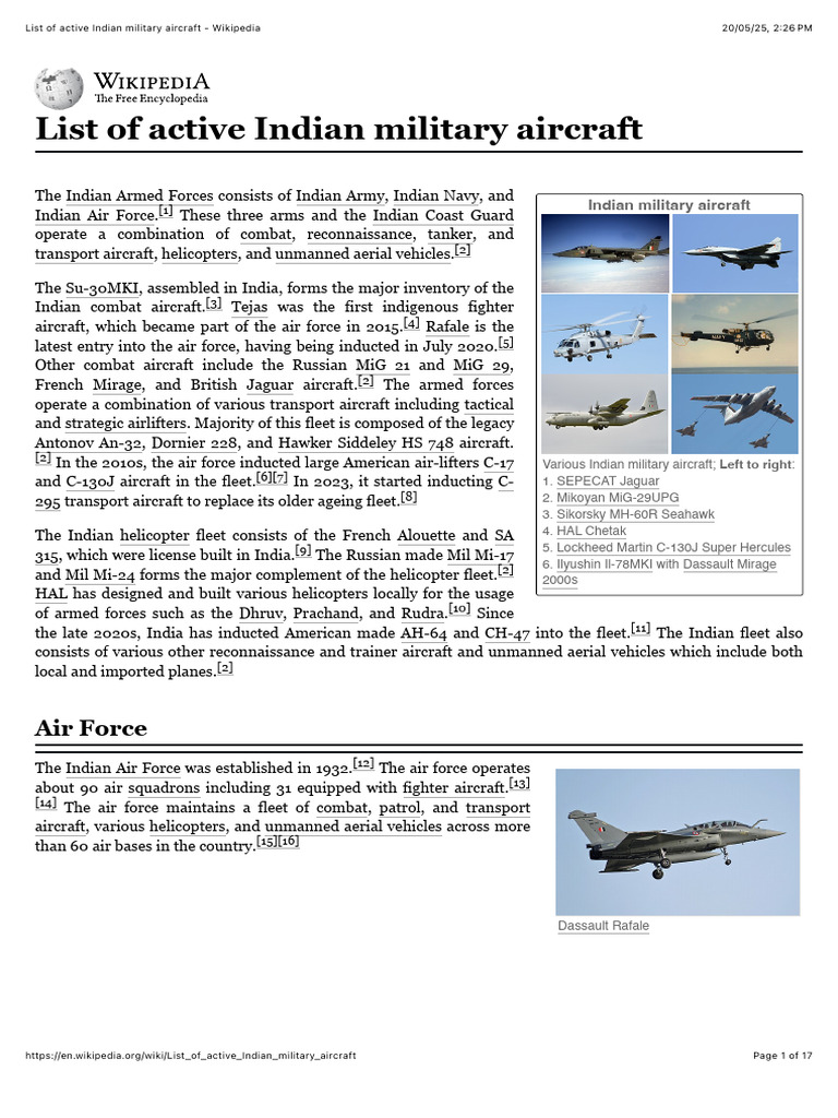 Active Indian Military Aircraft List | PDF | Military Aircraft | Aviation