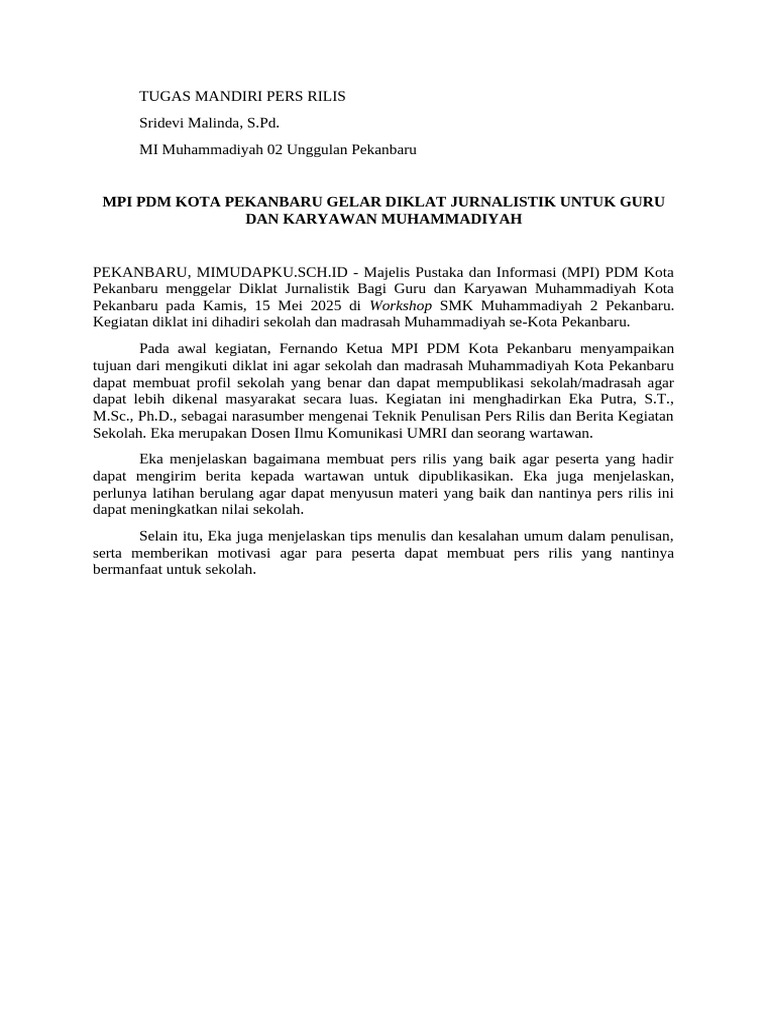 TUGAS PERS RILIS- MI MUDA UNGGULAN | PDF