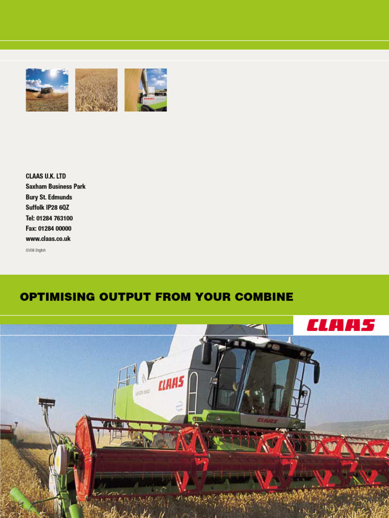 Claas OPTIMISING OUTPUT FROM YOUR COMBINE | PDF | Manufactured Goods ...