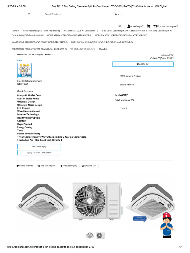 TCL 3 Ton Ceiling Cassette AC Sale | PDF | Air Conditioning ...