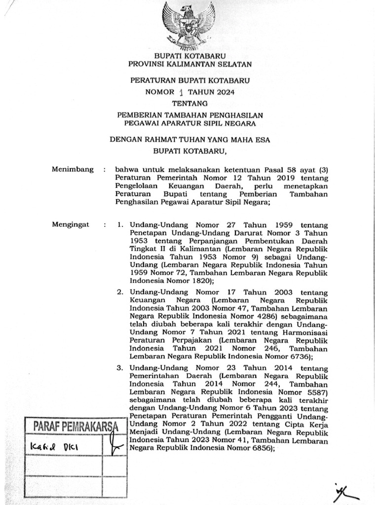 PERBUB Kota Baru NO 1 TAHUN 2024 | PDF