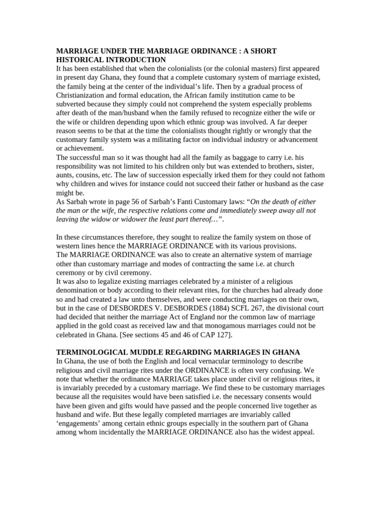 MARRIAGE UNDER THE MARRIAGE ORDINACE | PDF | Marriage | Wife