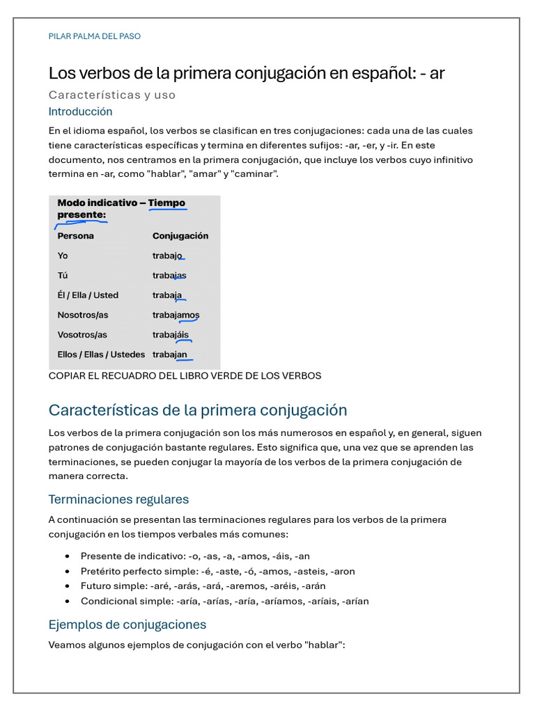 Primera Conjugación -Ar_español | PDF | Verbo | Conjugación gramatical