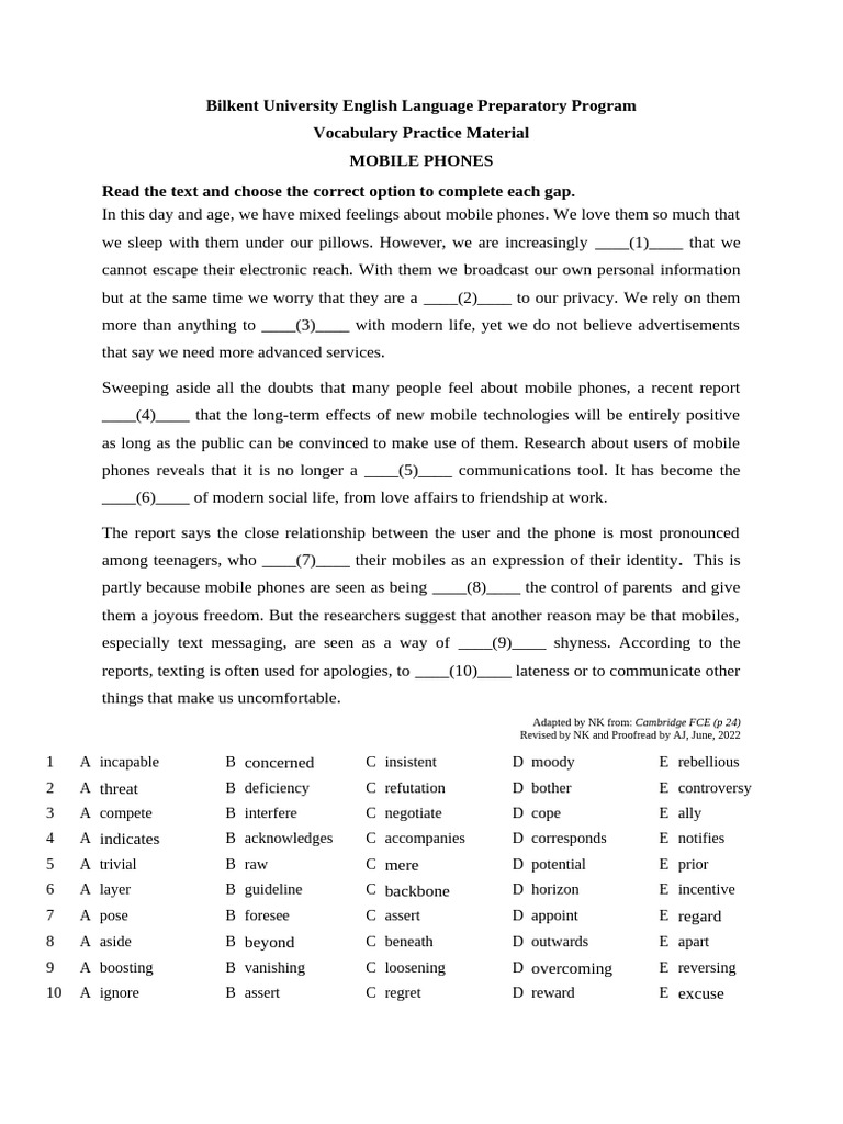 Mobile Phones Vocabulary Practice | PDF | Text Messaging | Communication