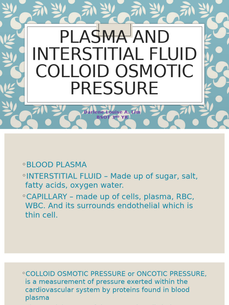 Plasma and Interstial Fluid Colloid Pressure | PDF