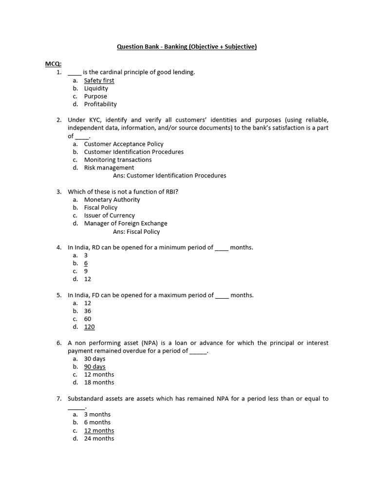 Banking Knowledge Question Bank | PDF | Banks | Loans