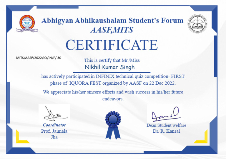 Nikhil Kumar Singh CERTIFICATE | PDF