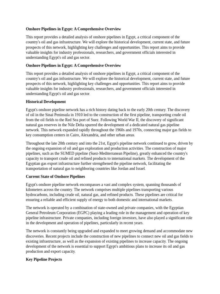 Egypt's Onshore Pipeline Overview | PDF | Infrastructure | Natural Gas