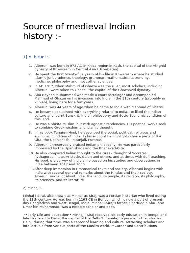 Source of Medieval Indian History | PDF