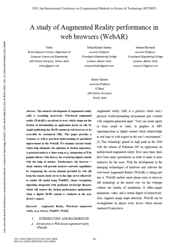 A Study of Augmented Reality Performance | PDF | Augmented Reality | World Wide Web