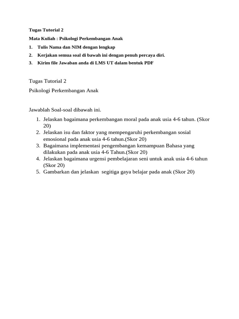 Tugas Tutorial 2 Psikologi Perkembangan | PDF