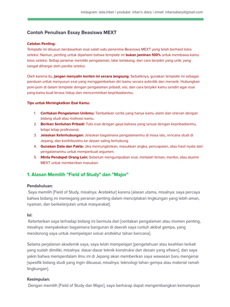 Contoh Penulisan Essay Beasiswa | PDF