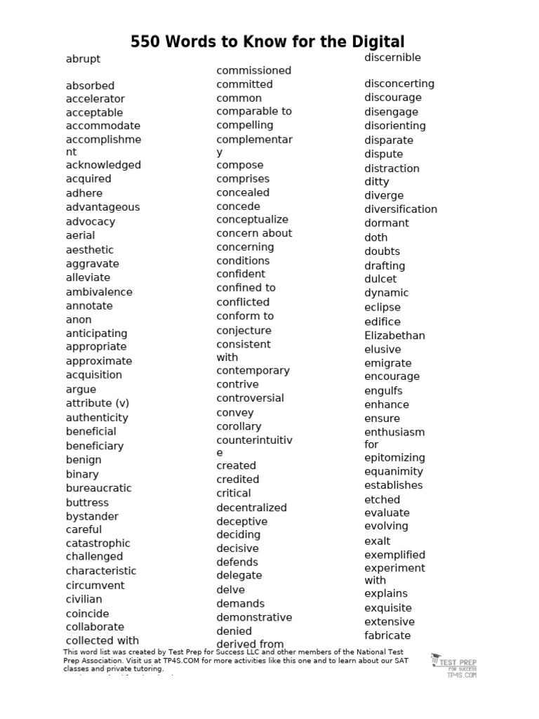 Digital SAT Word List | PDF