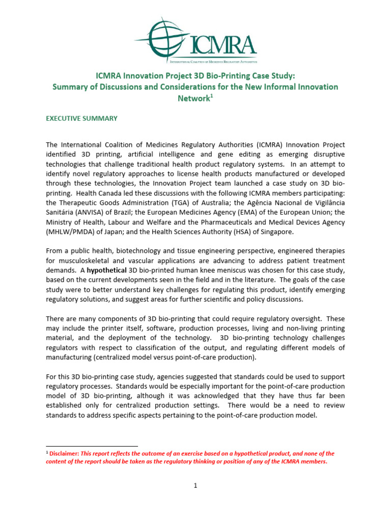 ICMRA Innovation WS3 3D Bio-Printing | PDF | Cardiac Muscle | Biopharmaceutical