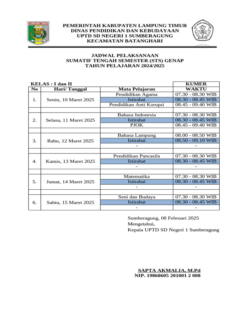JADWAL STS Genap 2025-1 | PDF