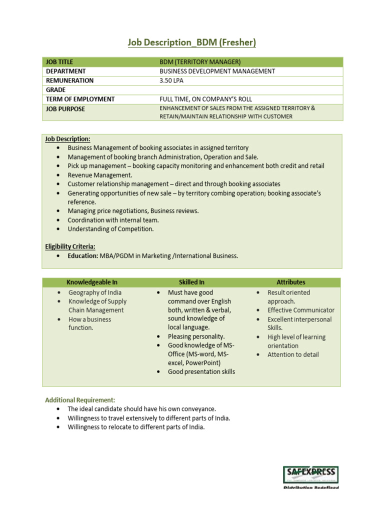 JD TM Fresher | PDF