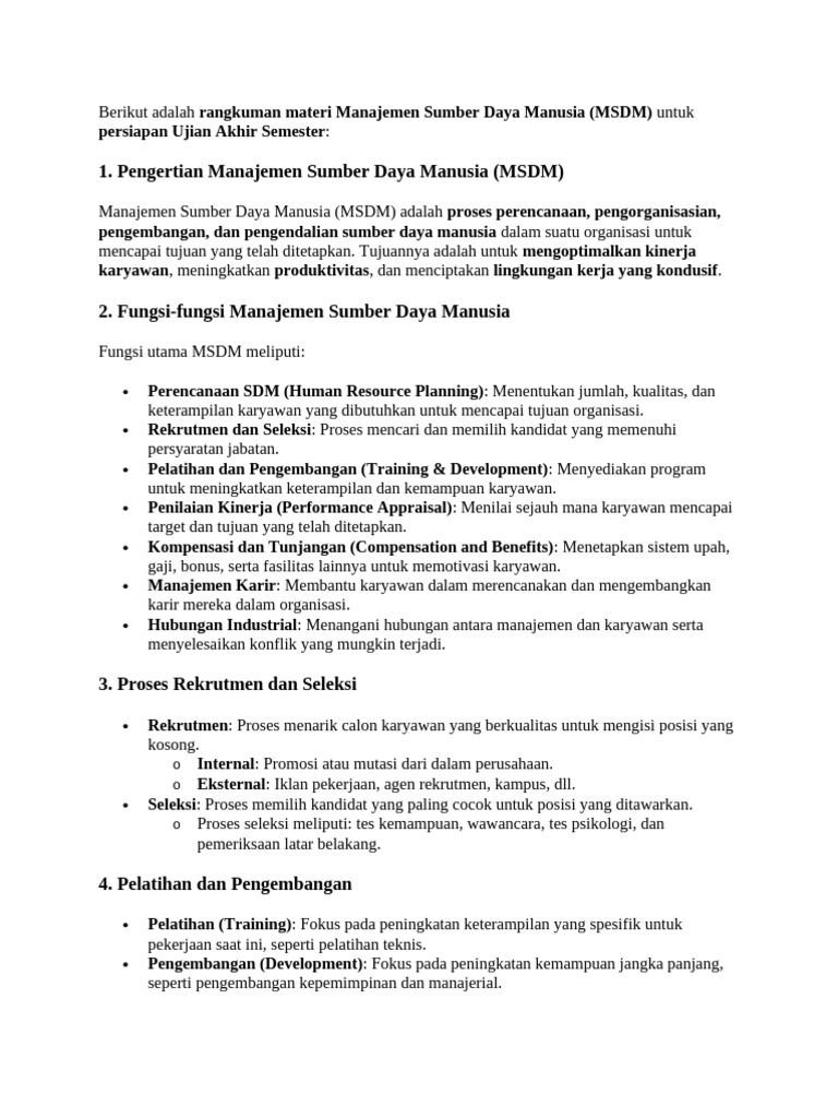 Manajemen Sumber Daya Manusia (Bahan Materi UAS) | PDF