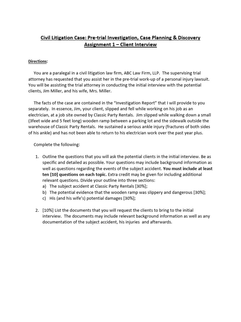 Assignment 1 - Client Interview Checklist Instructions | PDF