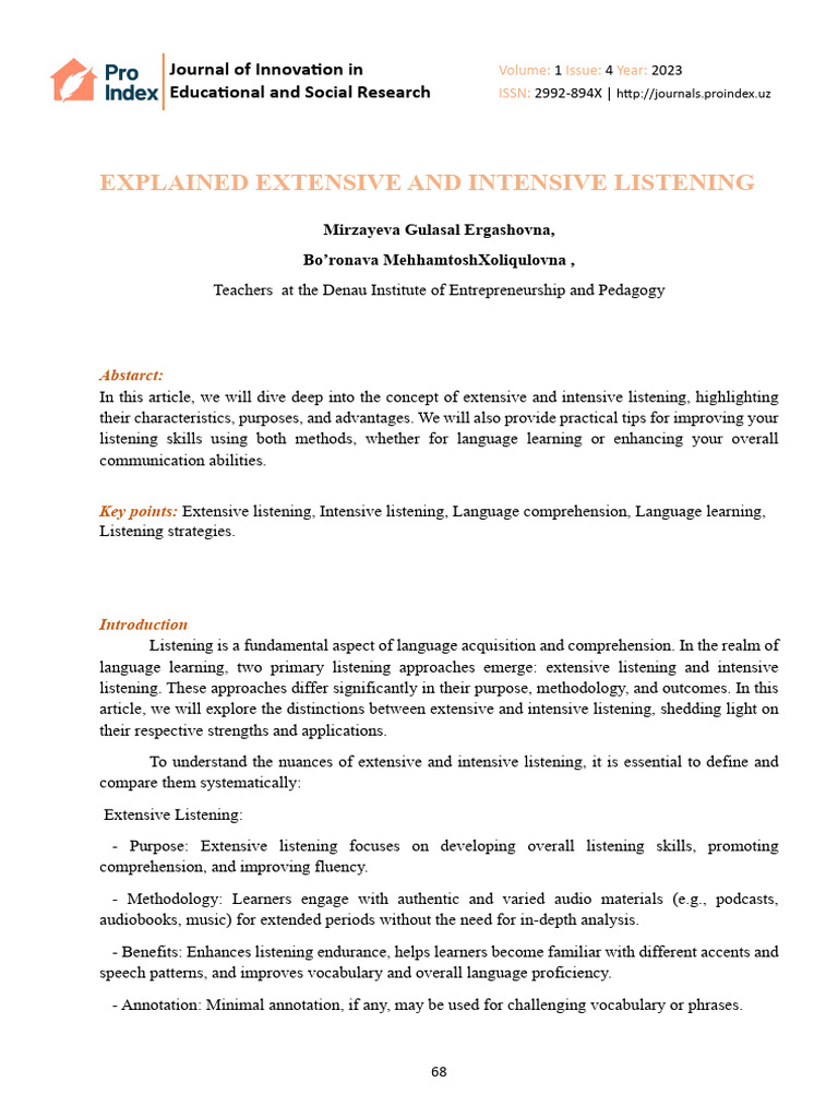 Explained Extensive and Intensive Listening: Journal of Innova, On in ...