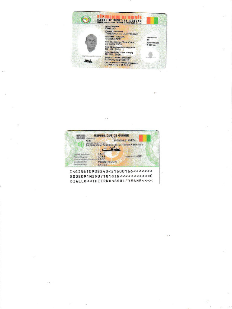 Carte Ident Thierno Souleymane Diallo Kouramangui | PDF